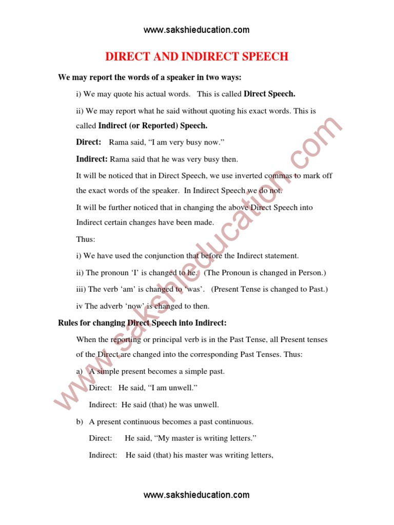 Direct and Indirect Speech Rules | PDF | Language Mechanics | Grammar