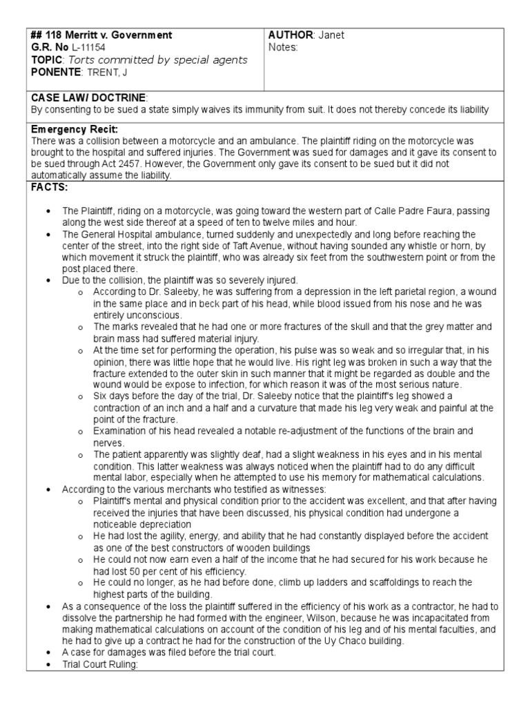 118 Merritt v. Government | PDF | Damages | Tort