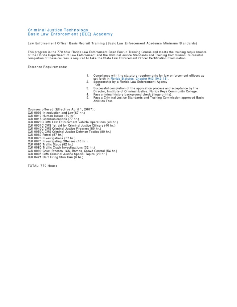 Basic Law Enforcement (BLE) Academy FLORIDA | PDF | Social Science ...