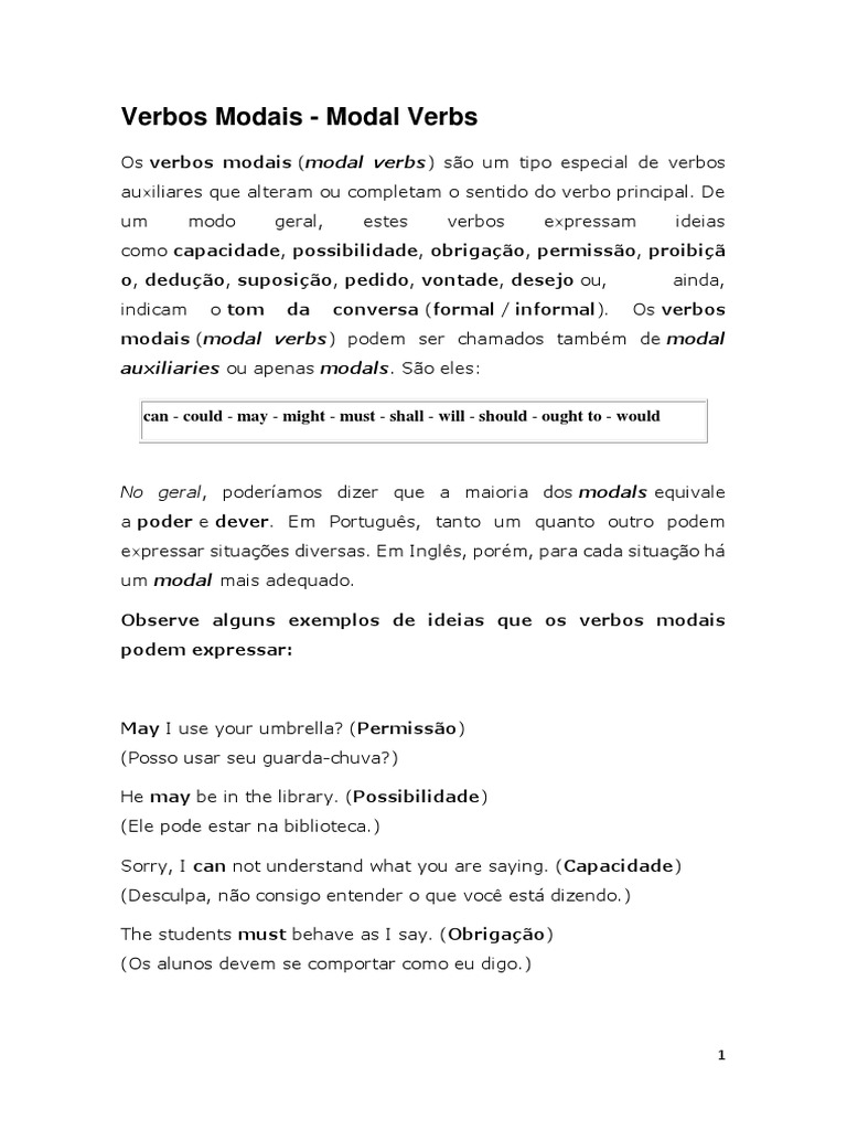Verbos Modais | PDF | Linguística | Idiomas