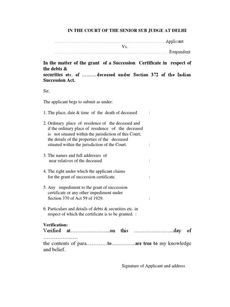 Succession Certificate Petition | PDF | Judiciaries | Virtue