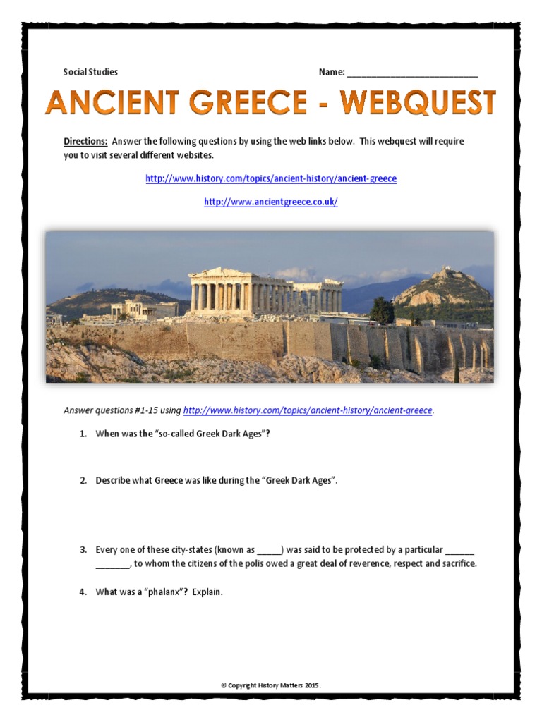 ancientgreecewebquestwithkey31questionson2websites | Ancient Greece ...