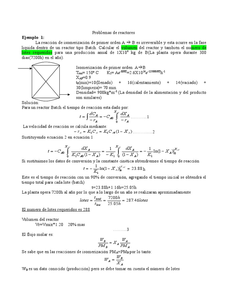 Problemas Resueltos de Reactores Homogéneos | PDF | Reactor Quimico | Velocidad de reacción