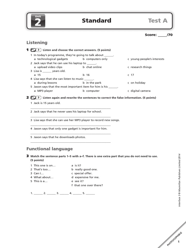 Unit 2 Standard Test A KL 2 Gimnazjum | PDF | Television | Video