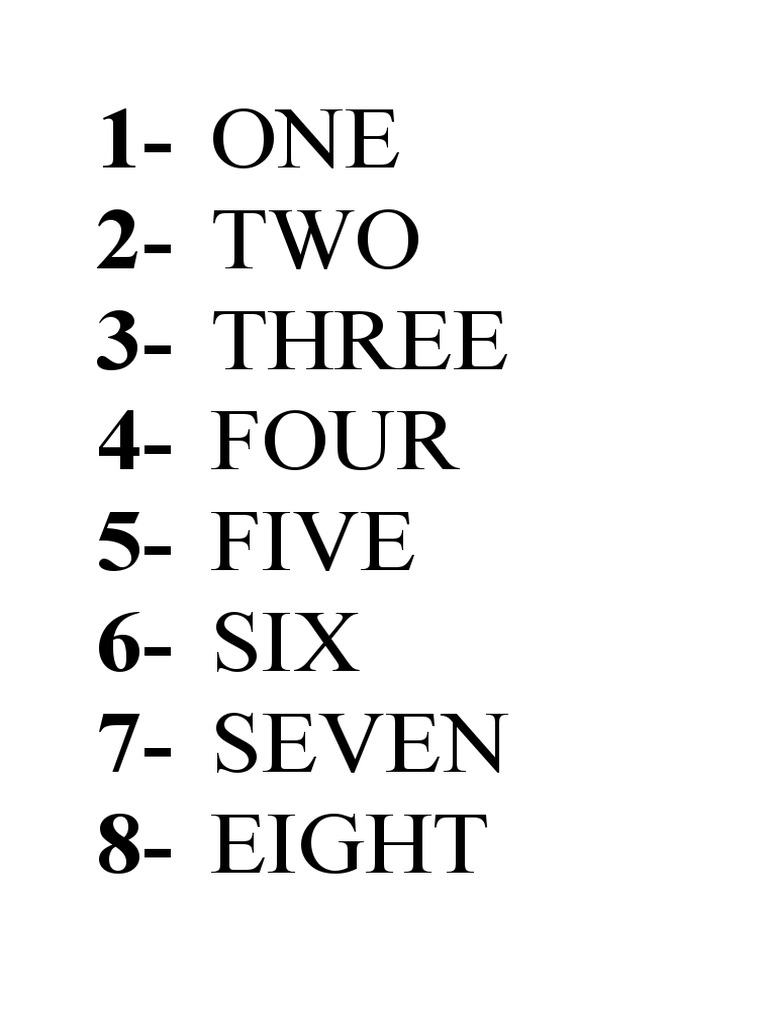 1-ONE 2 - TWO 3 - Three 4 - Four 5 - Five 6 - SIX 7 - Seven 8 - Eight ...