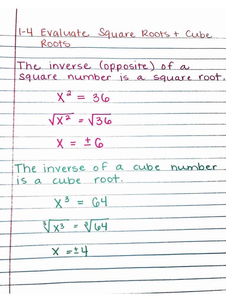 1-4 Evaluate Square and Cube Roots 1 | PDF