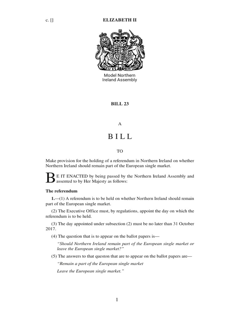 NI Single Market Referendum Bill | PDF | Parliament Of The United ...