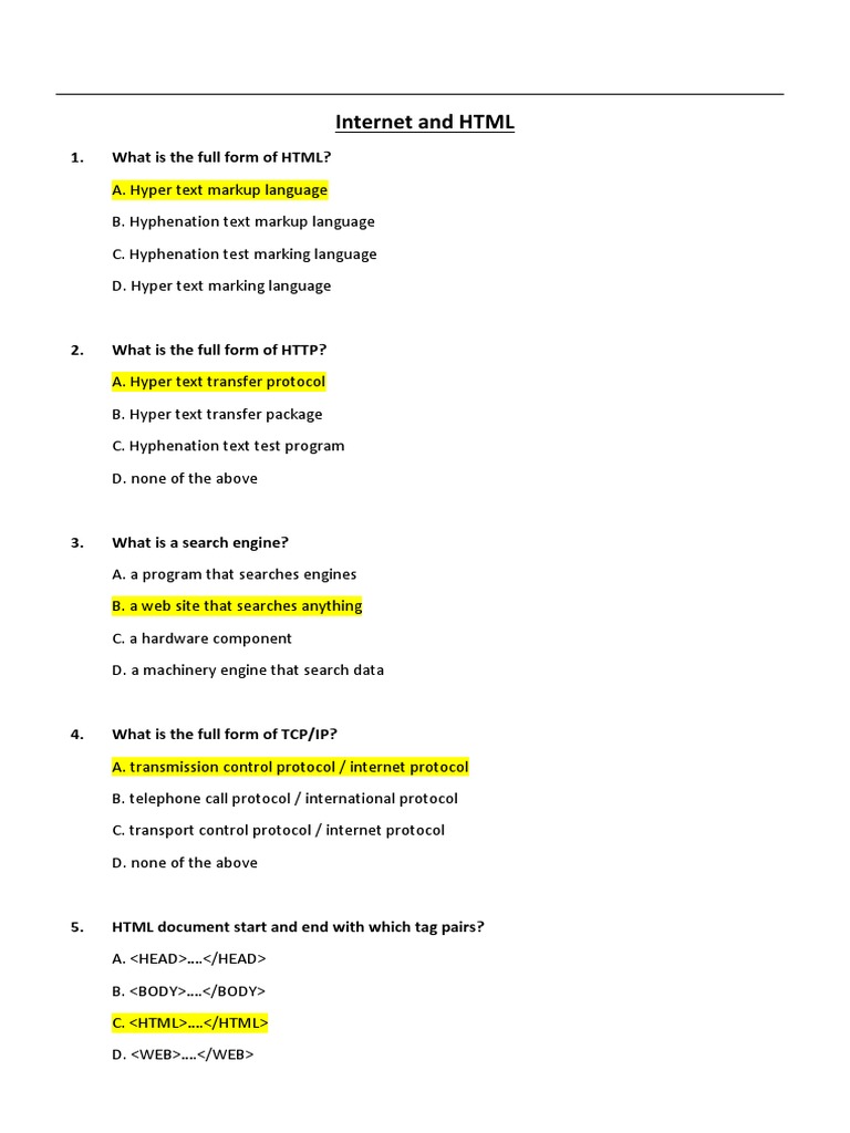 ICT - Question Bank (Internet & HTML) | Web Page | World Wide Web