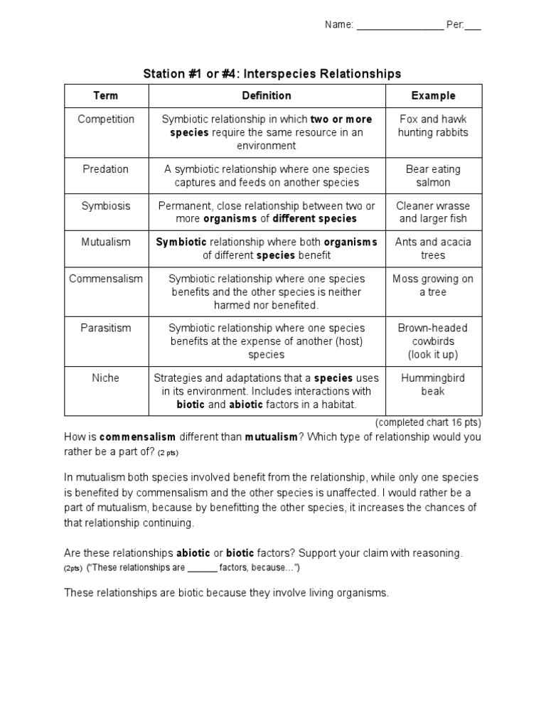 Interspecies Relationships and Biomes | PDF | Symbiosis ...