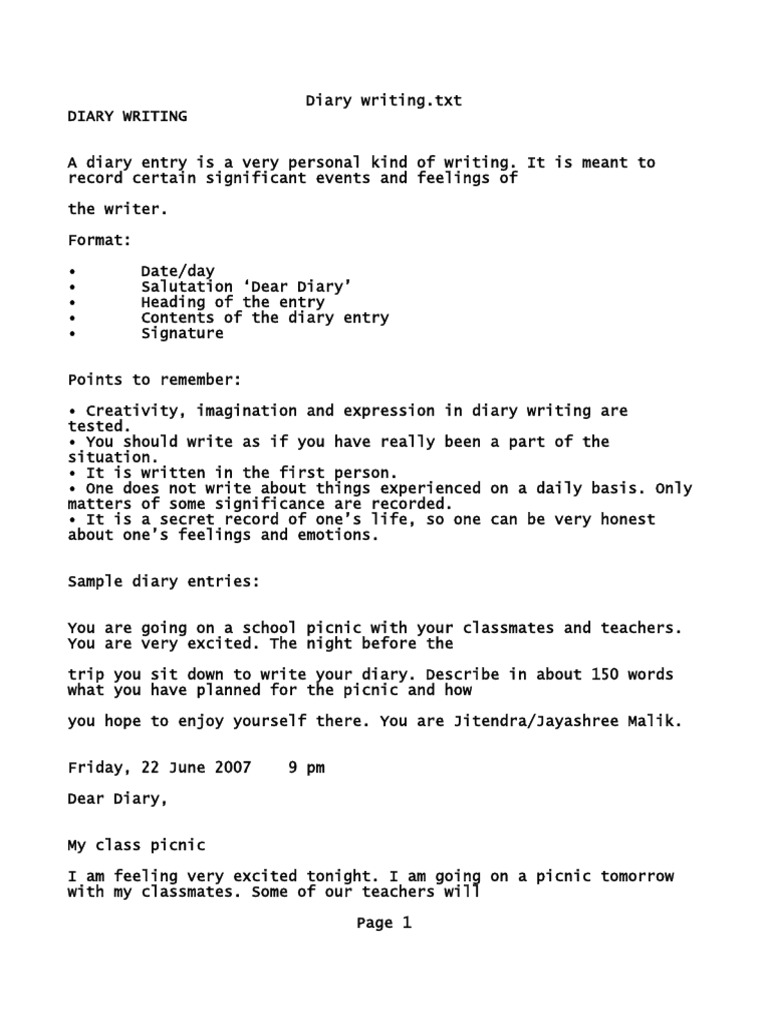 Hints For Diary Writing | PDF