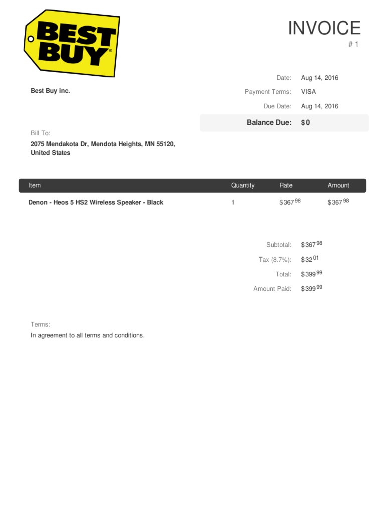 Best Buy Invoice for Wireless Speaker | PDF