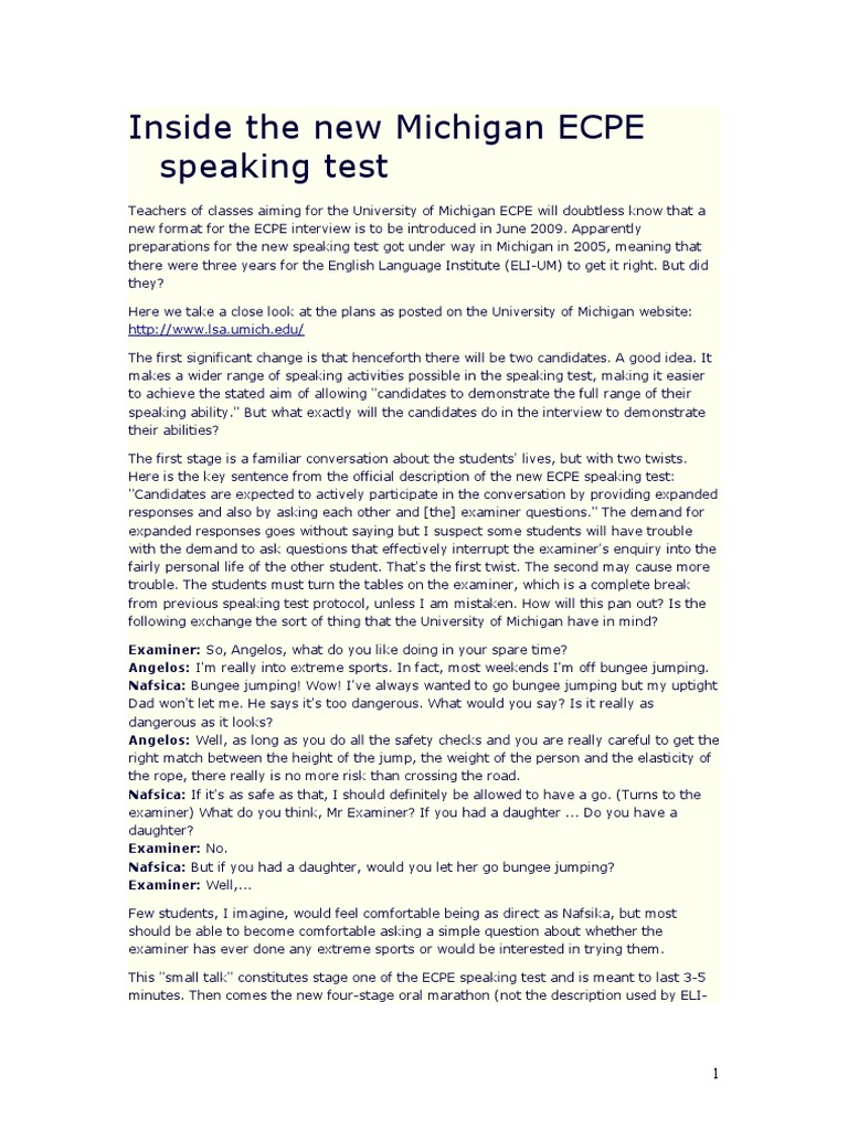 Inside The New Michigan ECPE Speaking Test | PDF | Consensus Decision ...