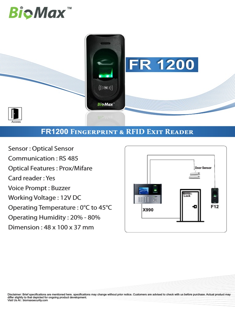 FR1200 Fingerprint Reader Specs | PDF