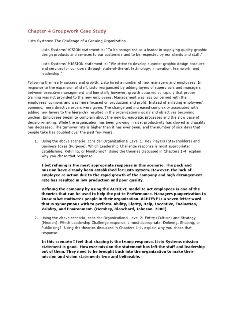 Chapter 4 Case Study | PDF | Leadership | Employment