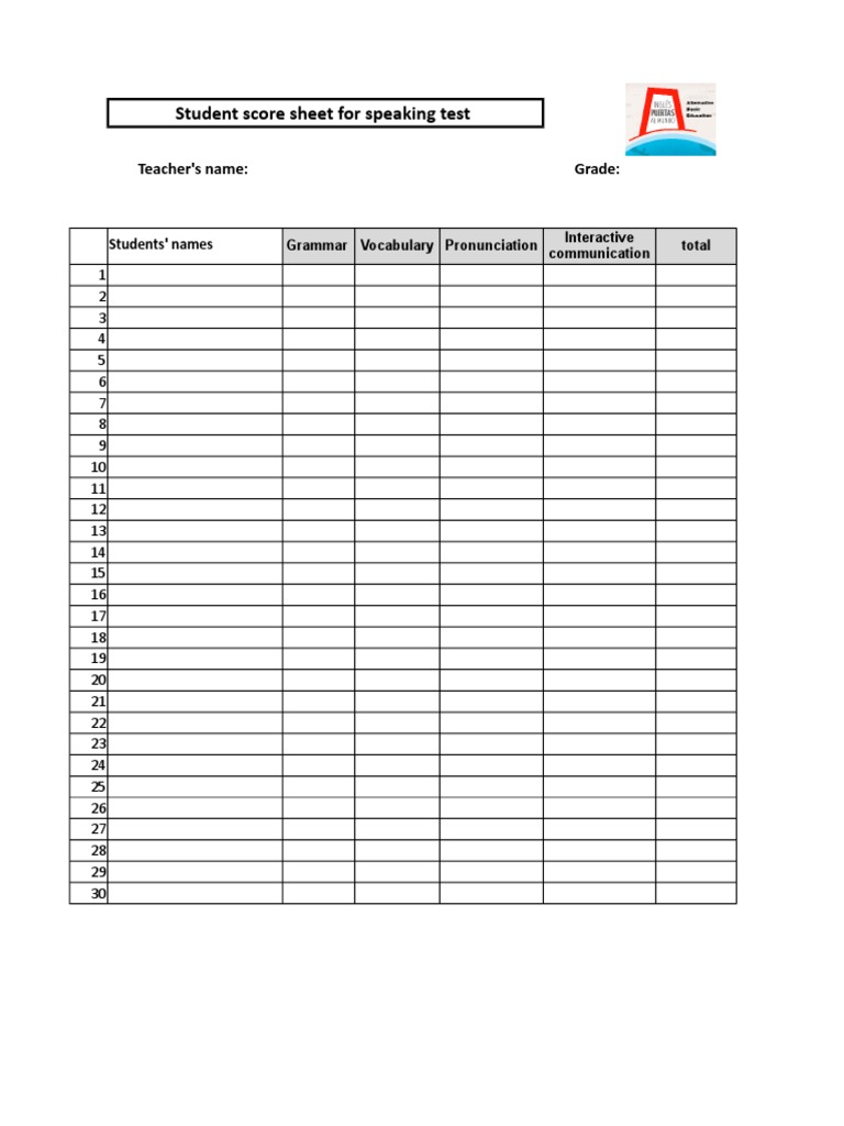 Speaking Test Score Sheet Template | PDF