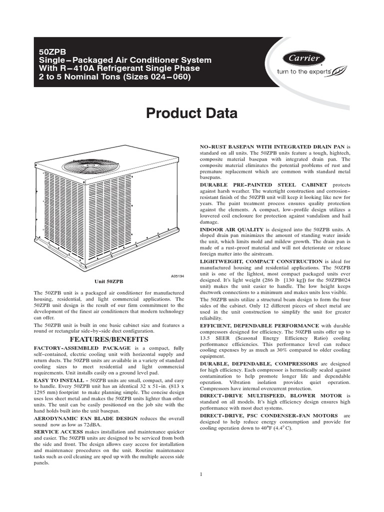 50 ZPB Carrier-Paquete | PDF | Air Conditioning | Thermostat