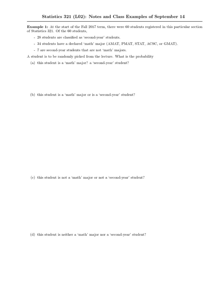 Statistics 321 (L02) : Notes and Class Examples of September 14 | PDF ...