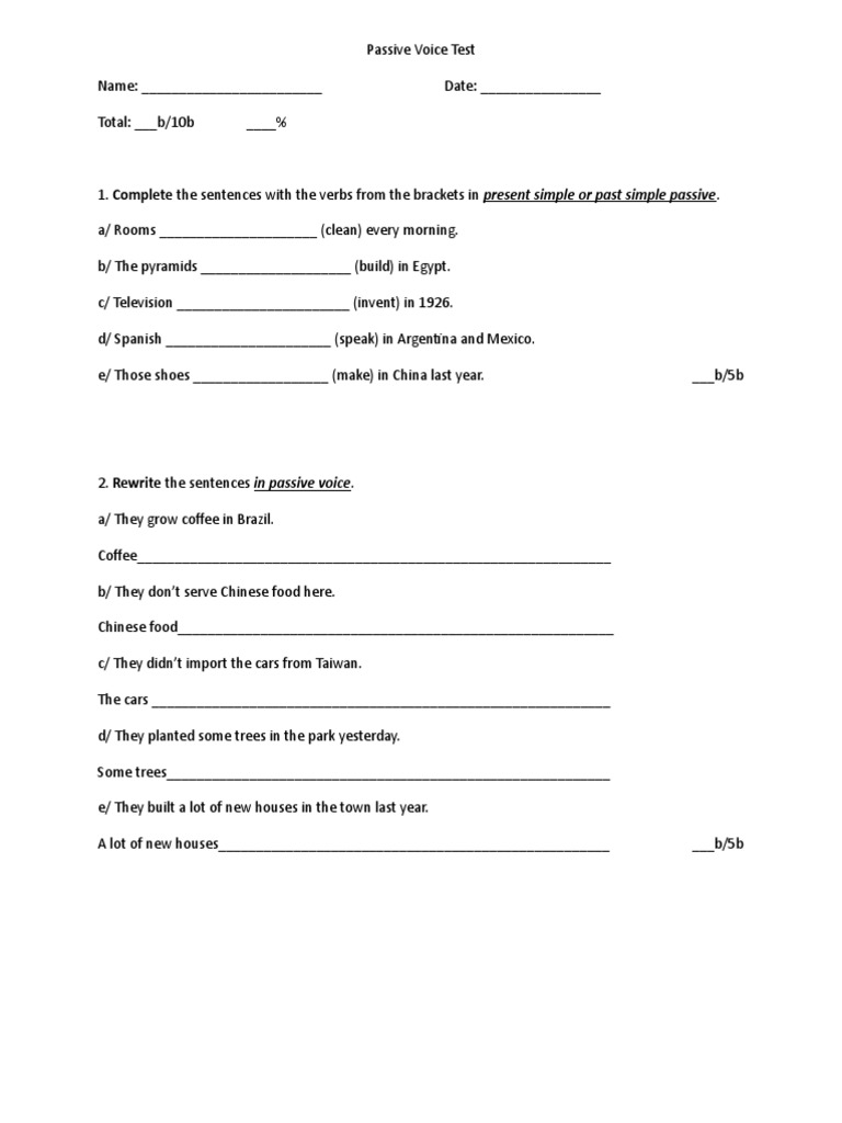 Passive Voice Test | PDF