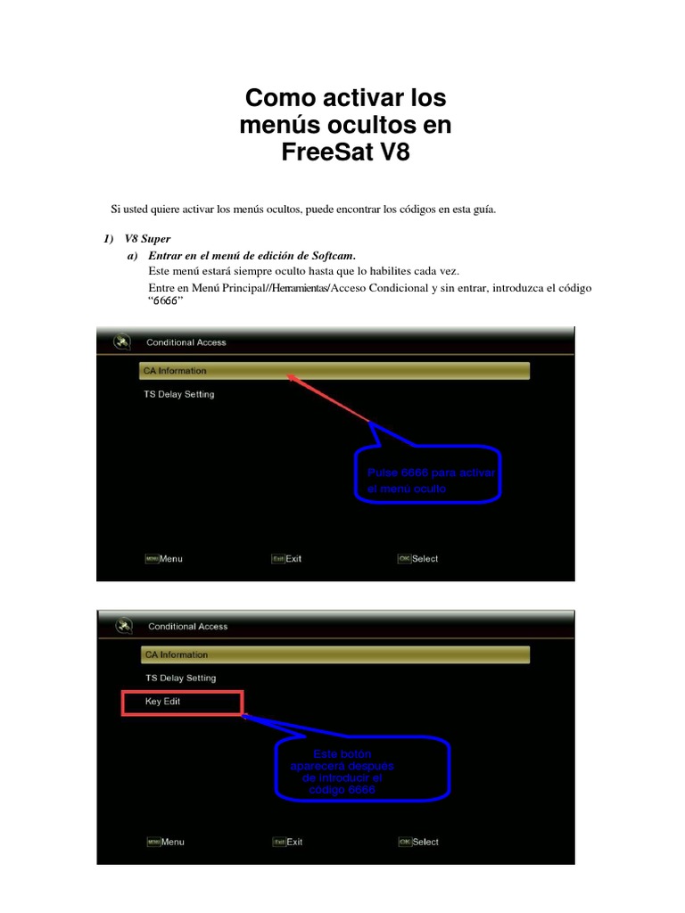 Menus Ocultos en Todos Los Freesat v8 | PDF