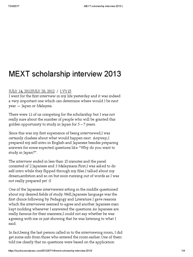 MEXT Scholarship Interview 2013 | PDF