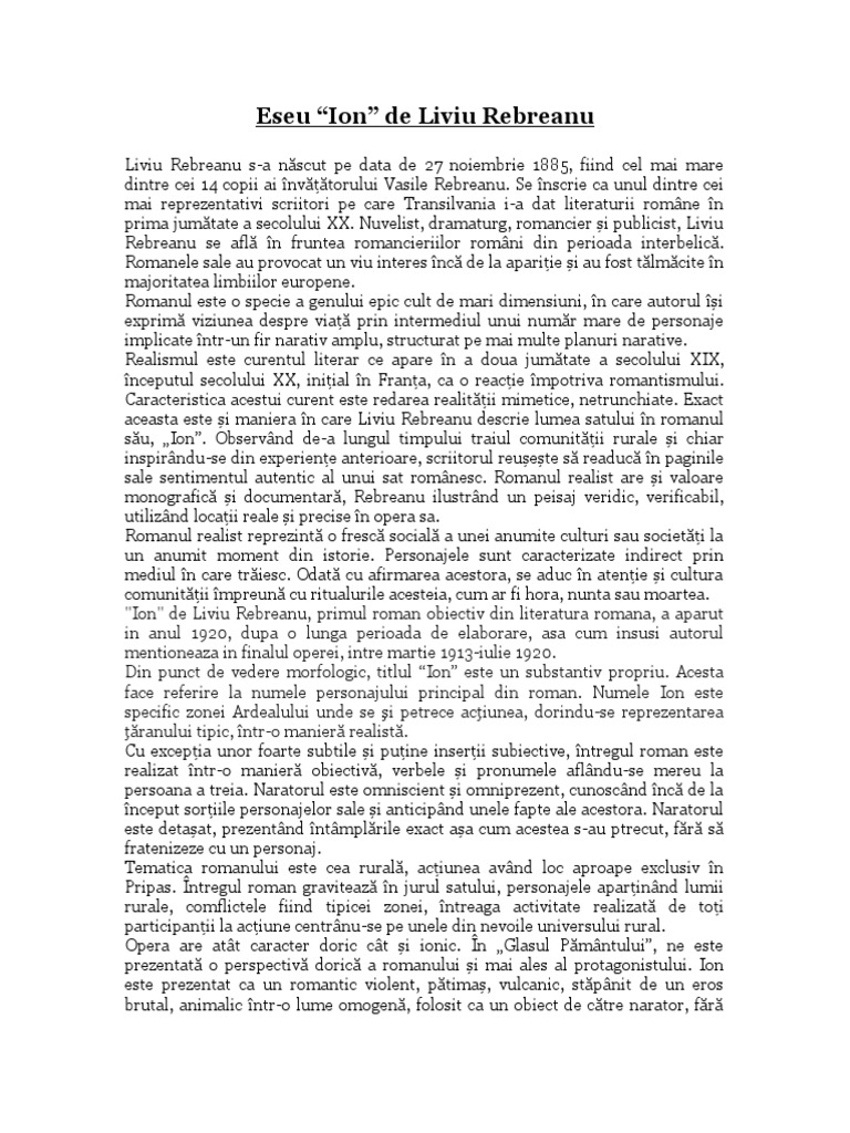 Eseu "Ion" de Liviu Rebreanu | PDF