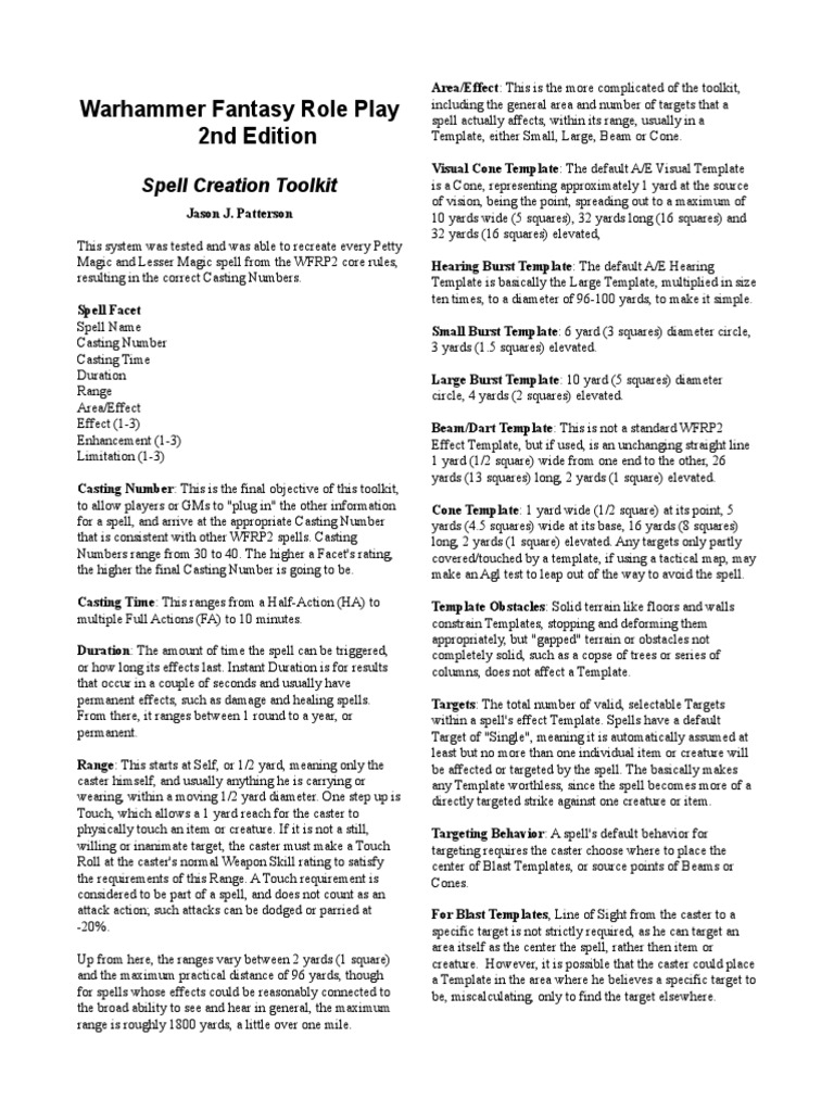 WFRP 2 - Spell Creation Rules (Fan) PDF | PDF | Leisure | Nature