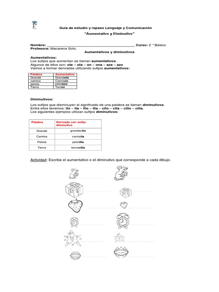Aumentativos y Diminutivos: Guía 2° Básico | PDF
