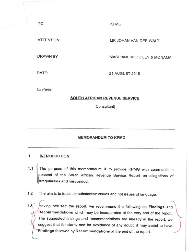 SARS Memo To KMPG | PDF