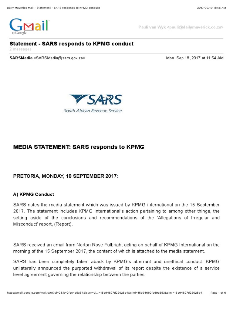 170918_Statement - SARS Responds to KPMG Conduct | Crimes | Crime & Justice