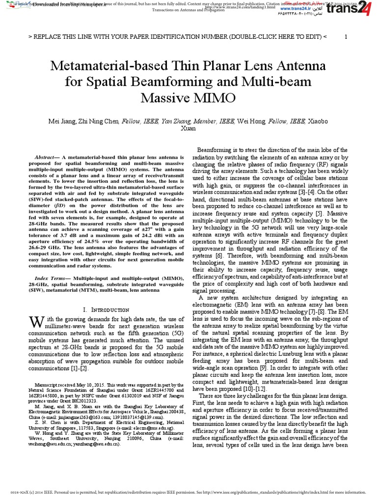 6 - Metamaterial-Based Thin Planar Lens Antenna For Spatial Beamforming ... 6 - Metamaterial-Based Thin Planar Lens Antenna For Spatial Beamforming ...