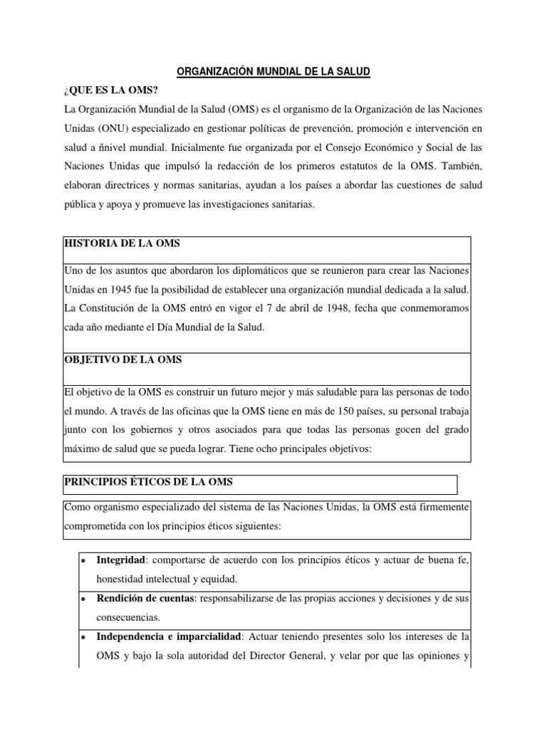 OMS - Organización Mundial de La Salud | PDF | Organización Mundial de ...