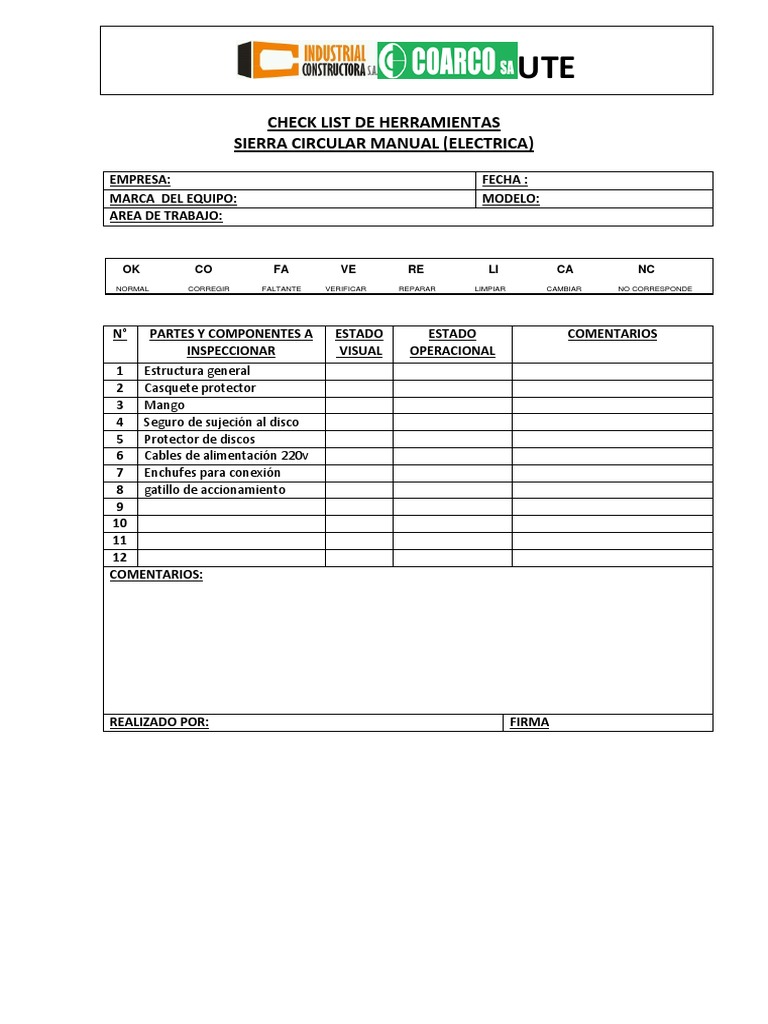 Check List de Sierra Circular | PDF