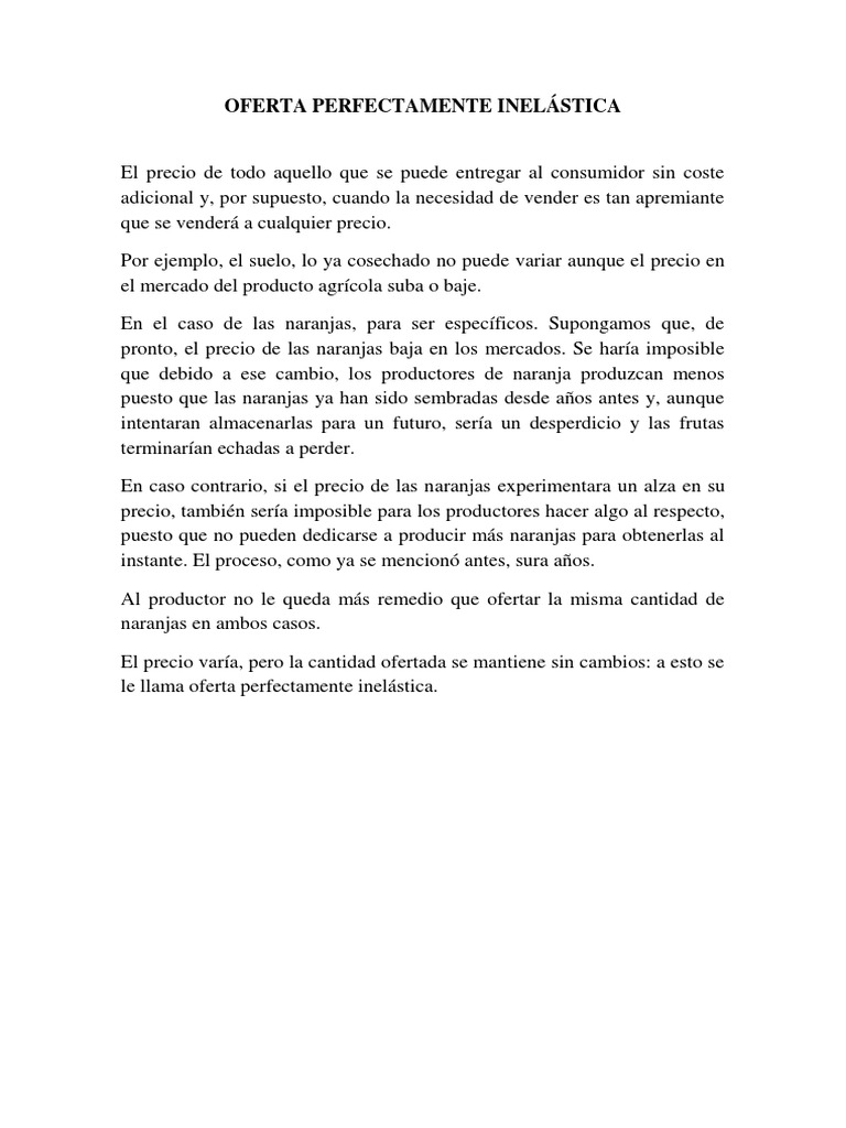 Oferta Perfectamente Inelástica | PDF