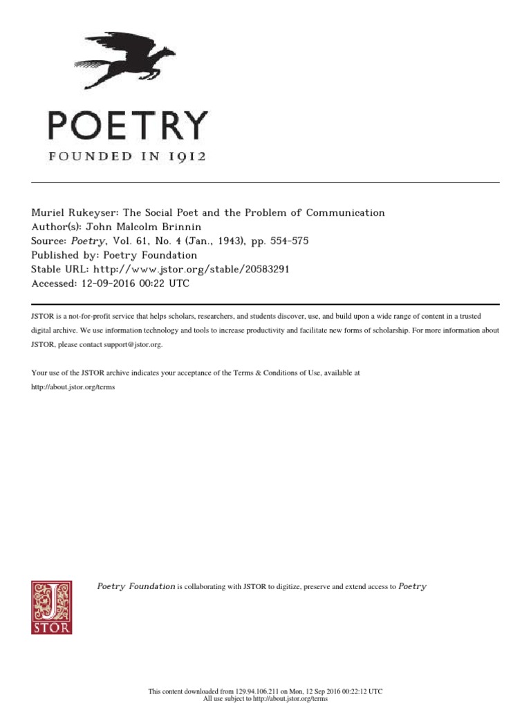 Muriel Rukeyser: The Social Poet and The Problem of Communication | PDF ...