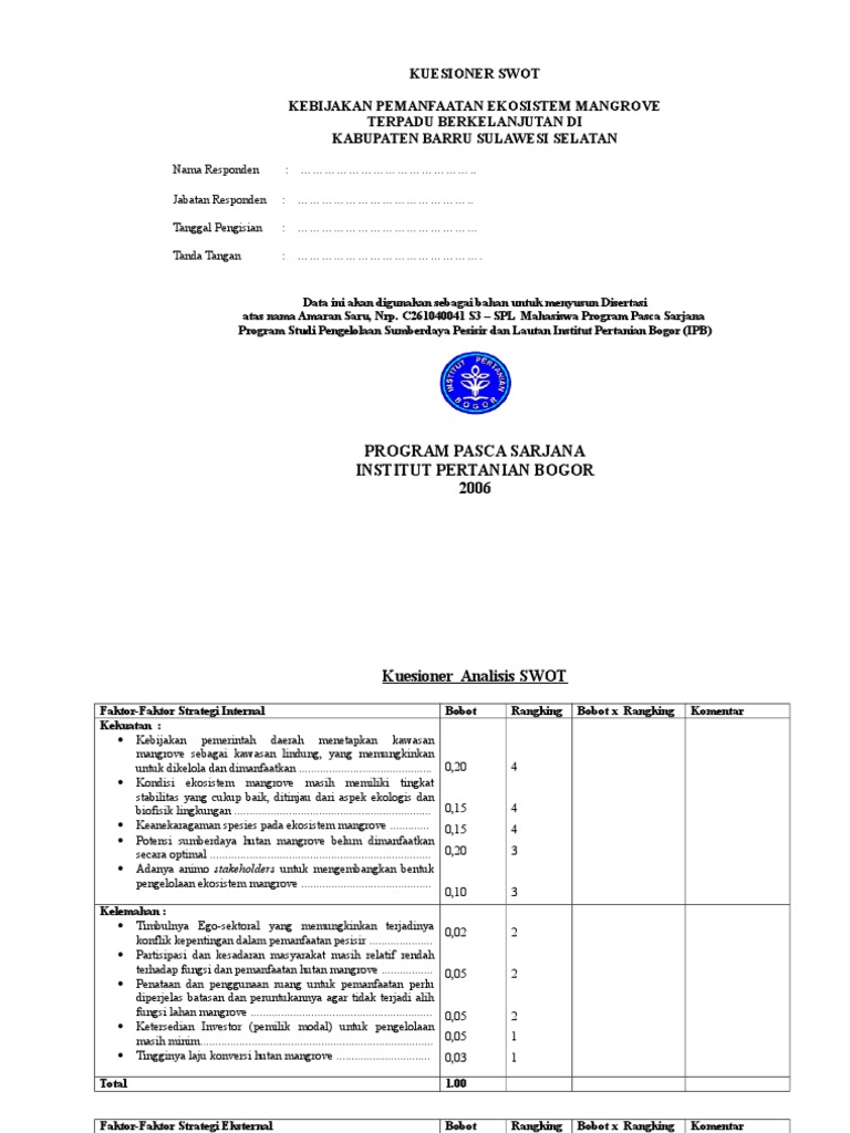 Kuesioner SWOT | PDF