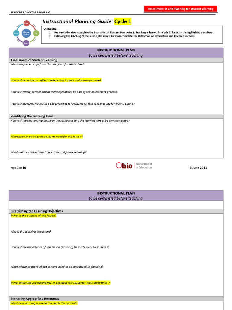 Instructional Planning Guide-Cycle 1 | PDF | Educational Assessment ...