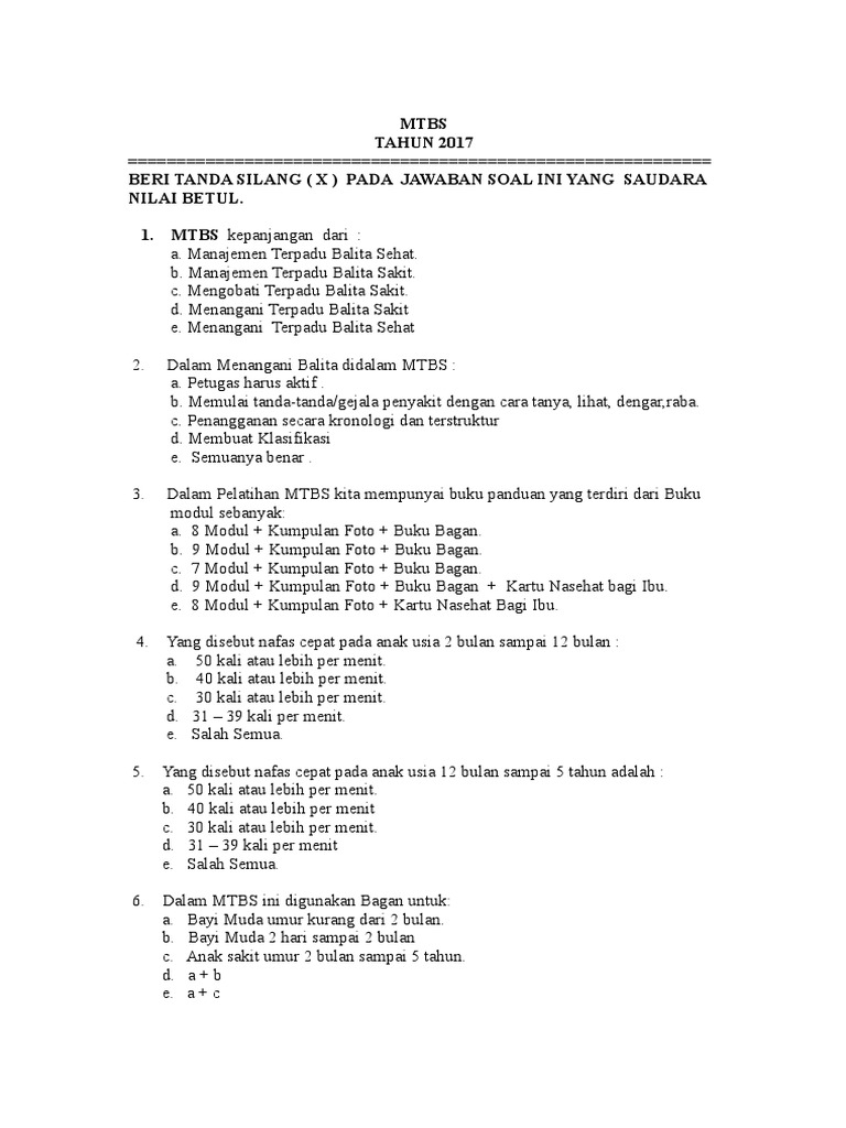 Soal Ujian MTBS dan MTBM 2017 | PDF | Sains & Matematika