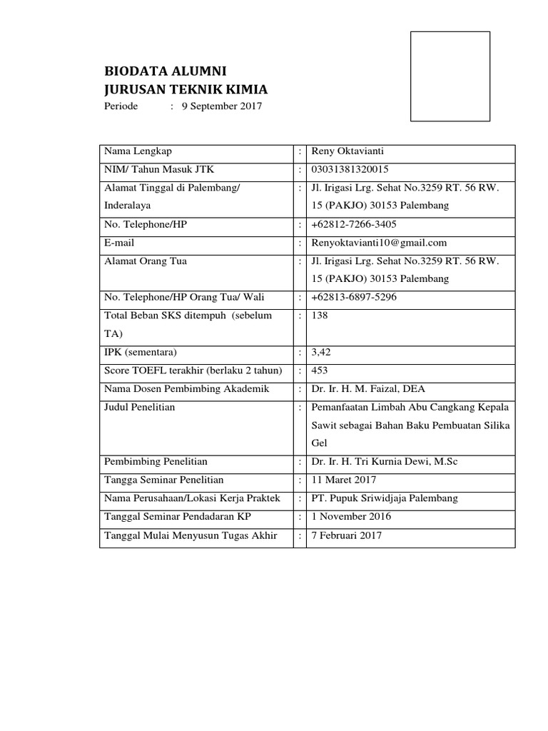 Biodata Peserta Sidang Reny | PDF