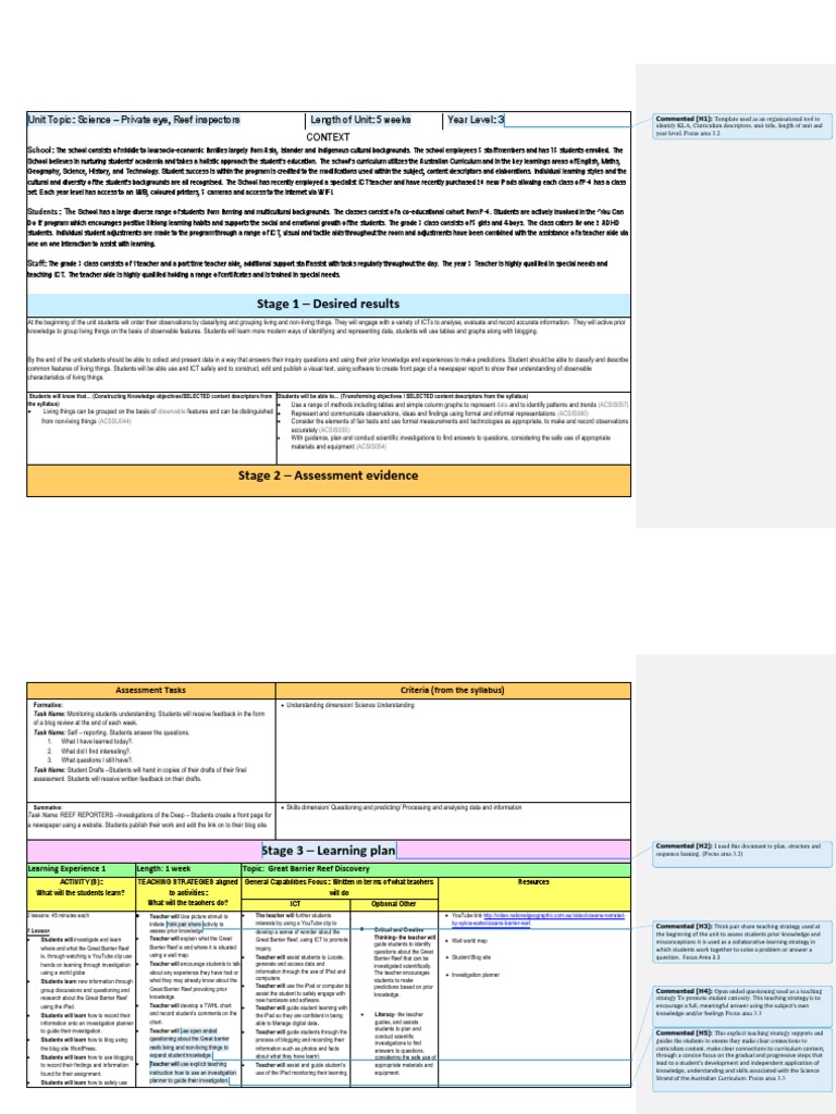 Unit Plan For Science