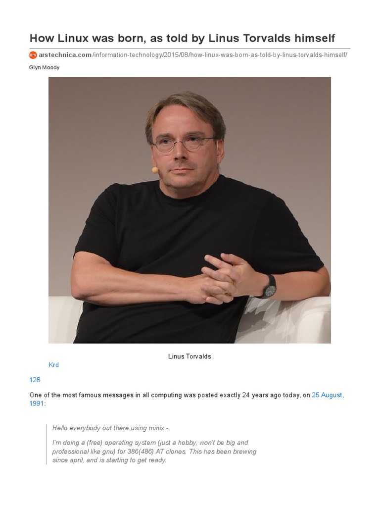 How Linux Was Born, As Told by Linus Torvalds Himself - Ars Technica ...