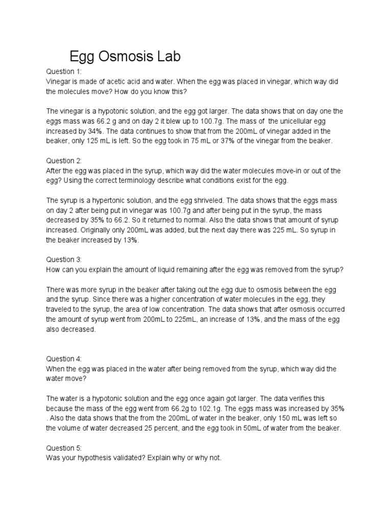 Egg Osmosis Lab | PDF | Cell Biology | Biology