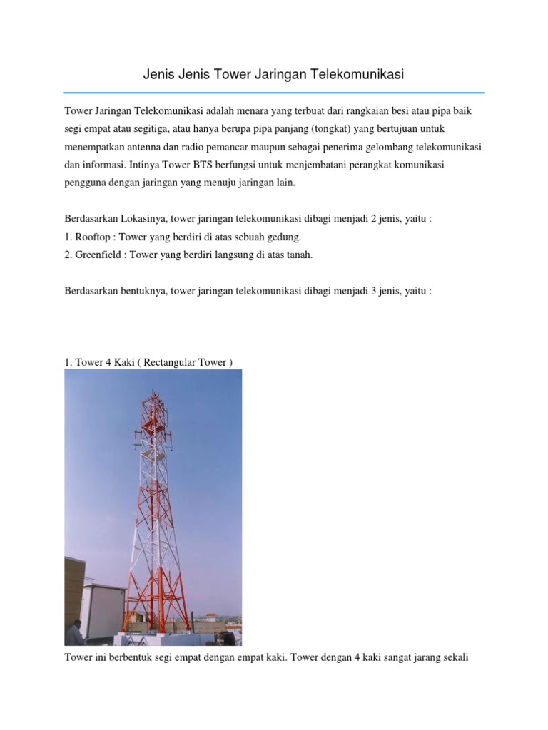 Jenis Jenis Tower Jaringan Telekomunikasi | PDF