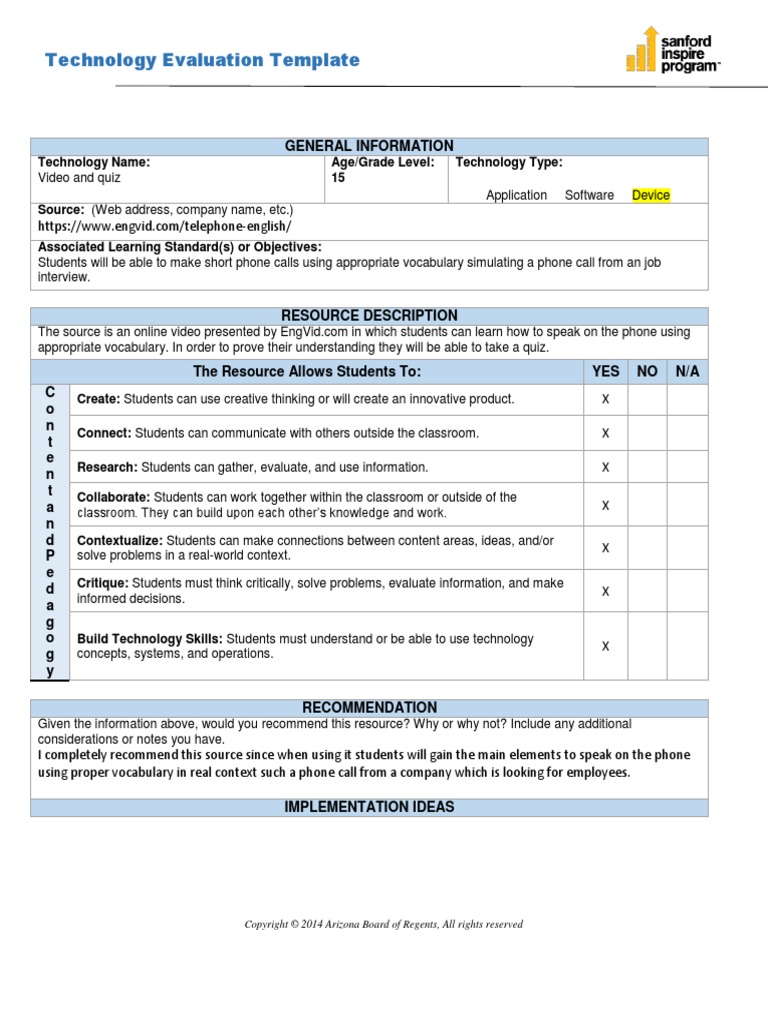 Technology Evaluation Form Pdf Evaluation Communication