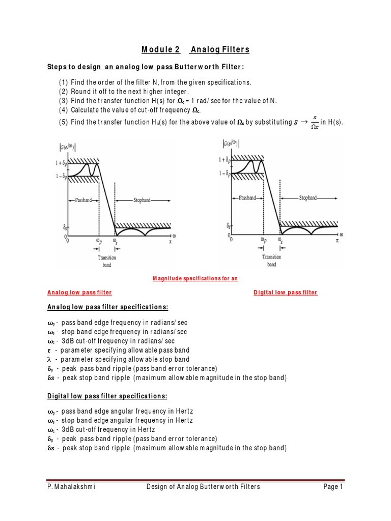 Analog Butterworth Filter Design Pdf Filter Signal Processing Low Pass Filter