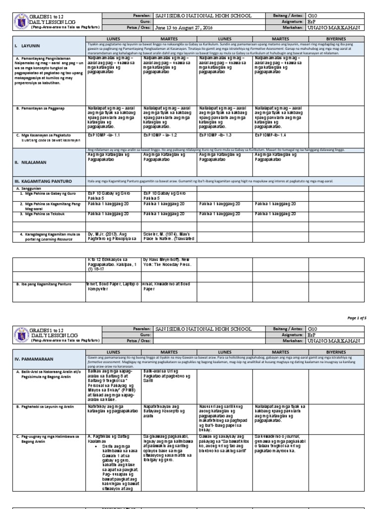 Grade 10 Esp DLL | PDF