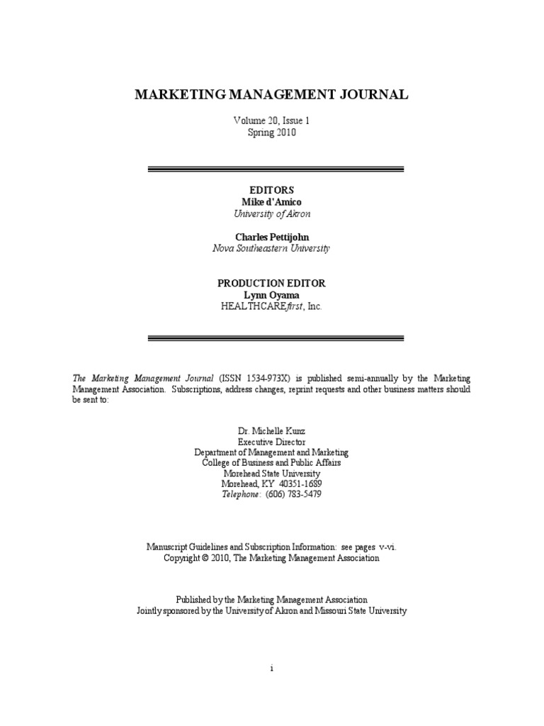 Marketing Management Journal | PDF | Behavior | Consumer Behaviour