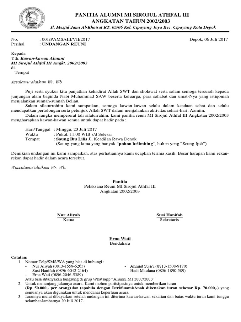 Undangan Reuni Mi | PDF