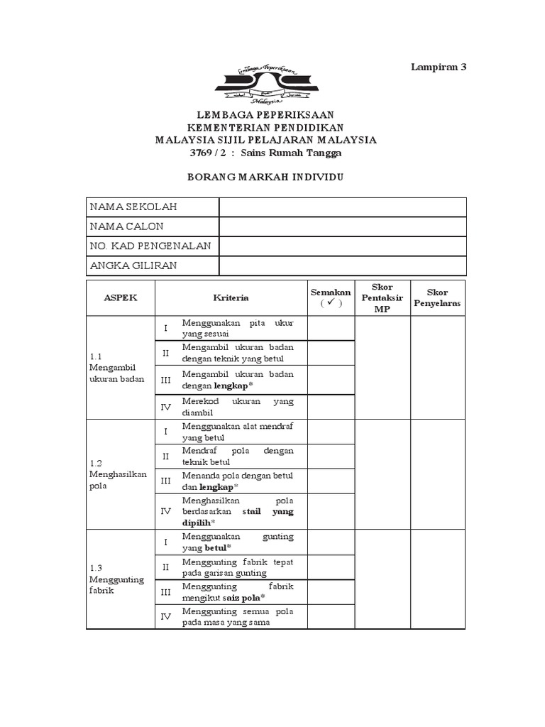 Borang Markah Individu Dan Kelompok Fasa 1 | PDF