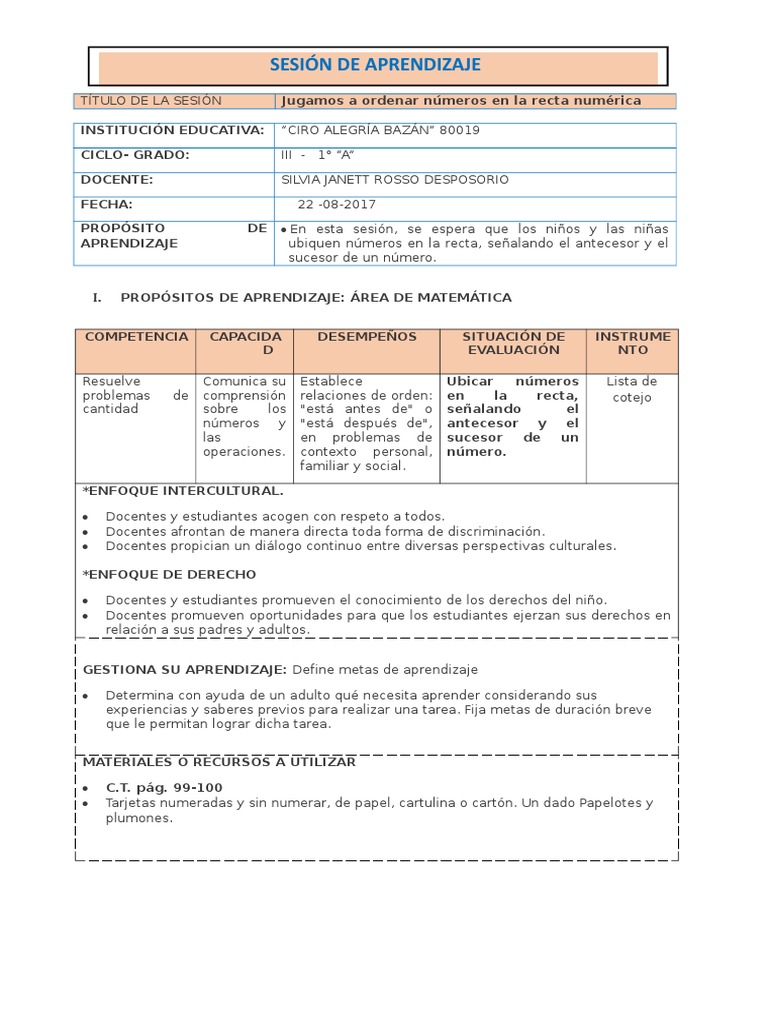 Ordenando Números en la Recta Numérica | PDF | Aprendizaje ...