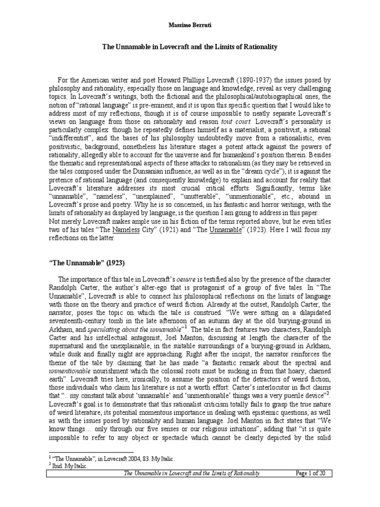 The Unnamable in Lovecraft and The Limits of Rationality PDF | PDF ...